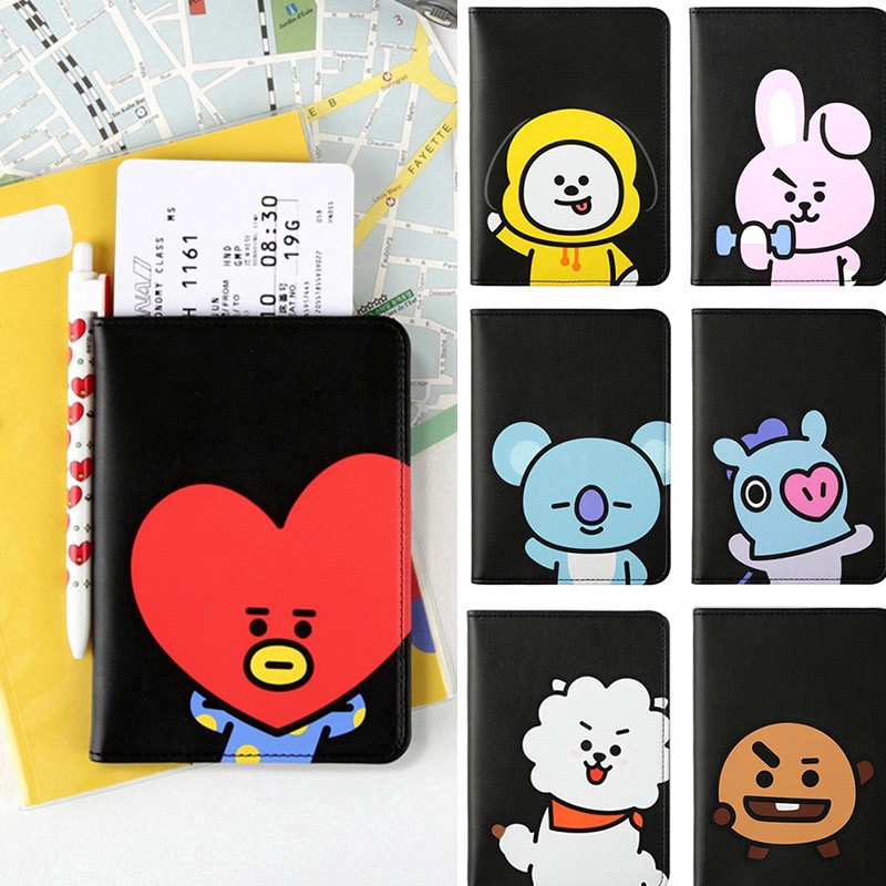 KPOP BTS BT21 PU Leather Travel Passport Holder ID Card Bag | Shopee ...