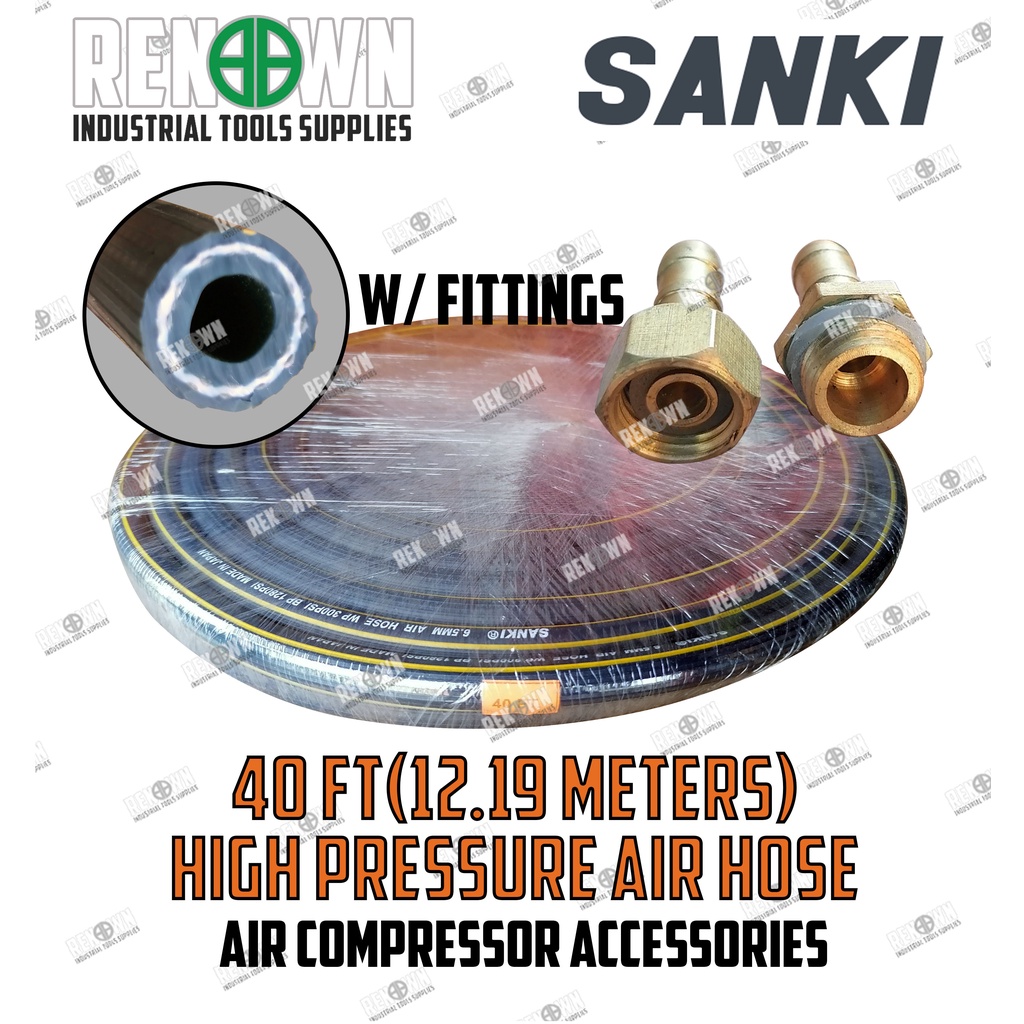 SANKI High-Pressure Air Hose with Fittings For Air Compressor (40ft ...