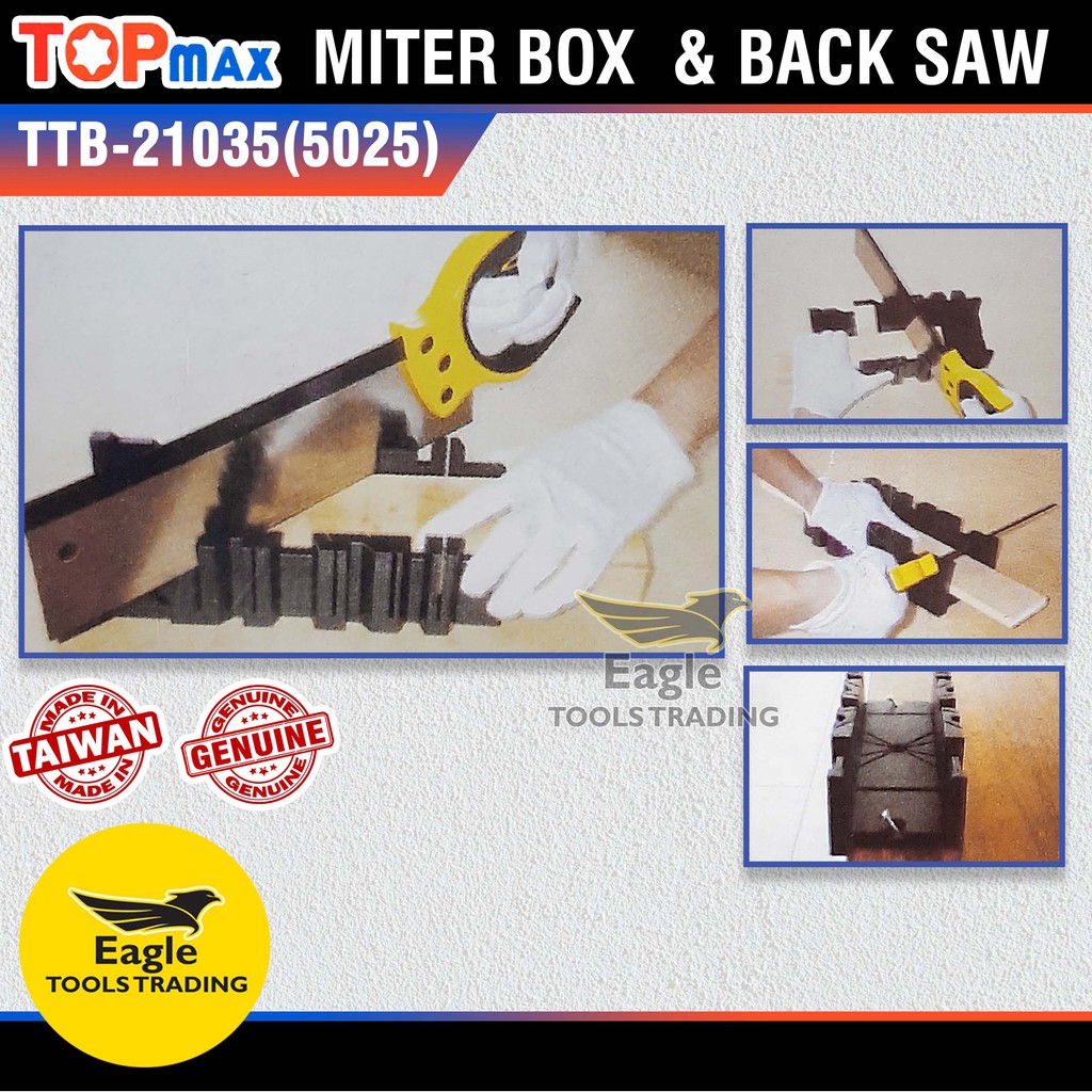 TopMax 12" Miter Box & 14" Back Saw Set | 90°, 45°, 22.5° Precision ...