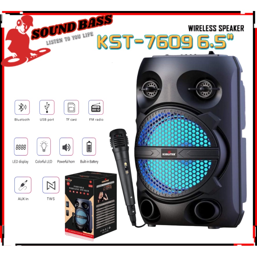 Kst-7609 6.5" Big Sound Bass Stereo Wireless Bluetooth Dj Outdoor Karaoke Speaker with Mic ...