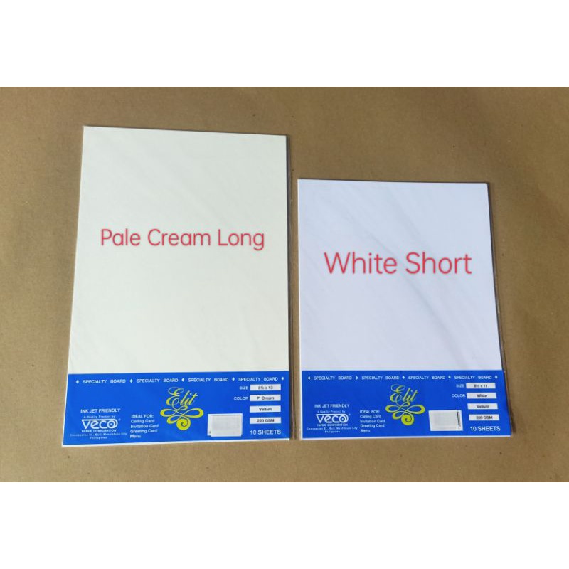 ELIT VELLUM SPECIALTY BOARD 220GSM 10 SHEETS/PK WHITE PALE CREAM LONG ...