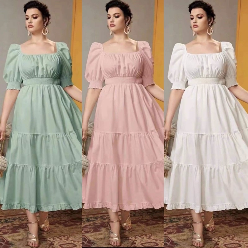 Formal plus size plain dress ruffle maxi dress | Shopee Philippines