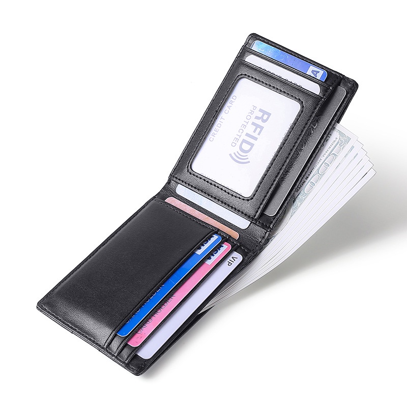RFID Blocking Mini Men's Genuine Leather Wallet Slim Business Credit ...