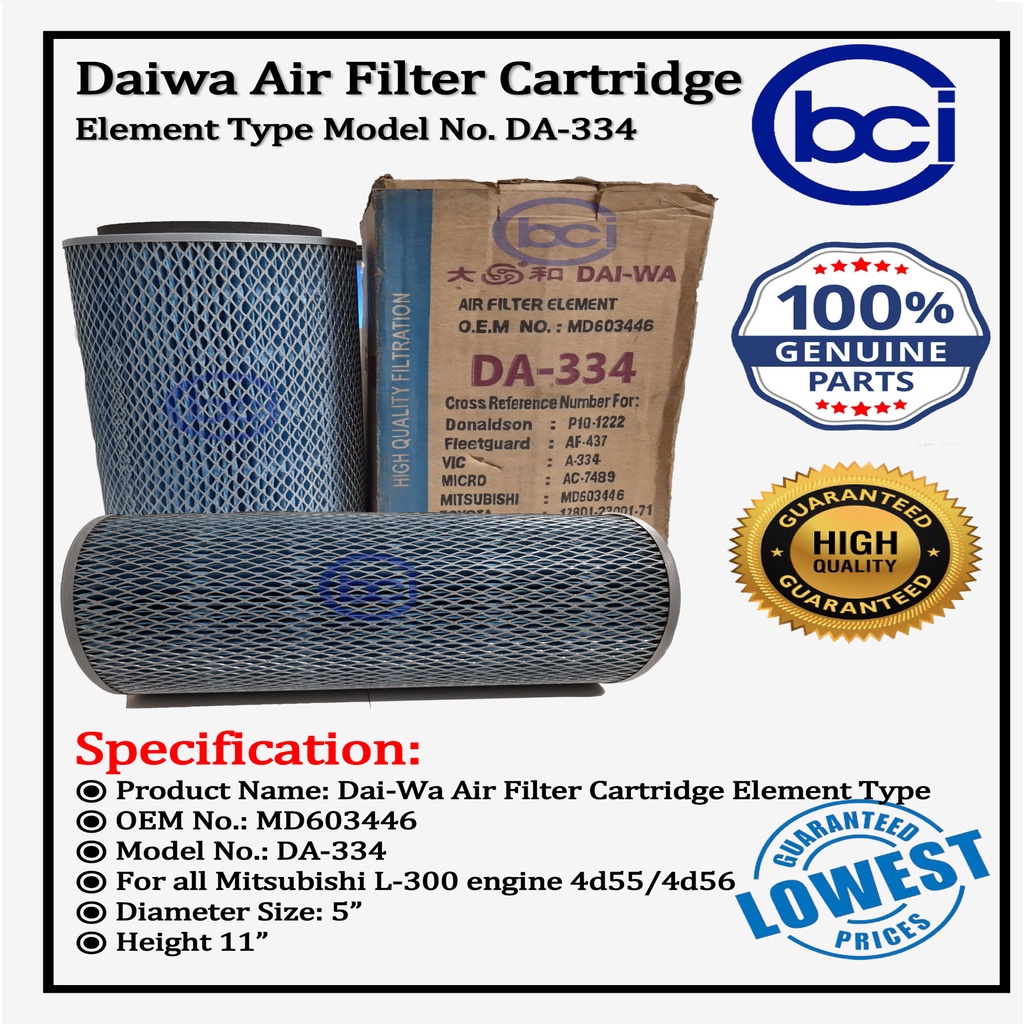 Daiwa Air Filter Cartridge Element Type - Model No. DA-334 / DA-576 ...