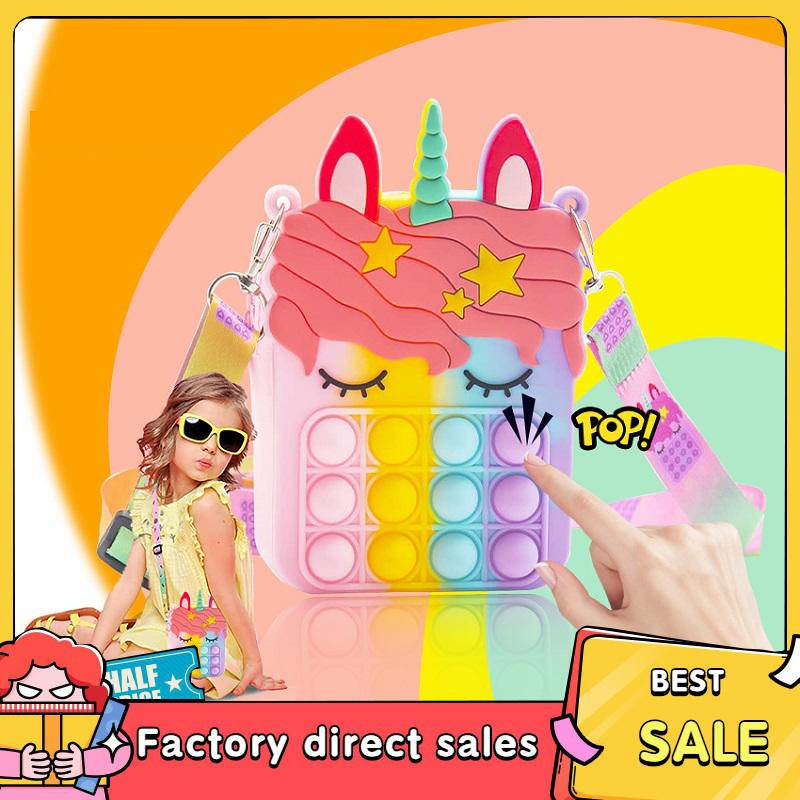 Pop It Bag Cute Unicorn Bag Pop Shoulder Messenger Anti-Stress Bag for ...