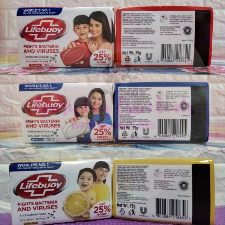 Lifebuoy Antibacterial Bath Bar Soap Mild Care Total 10 Lemon Fresh 75g
