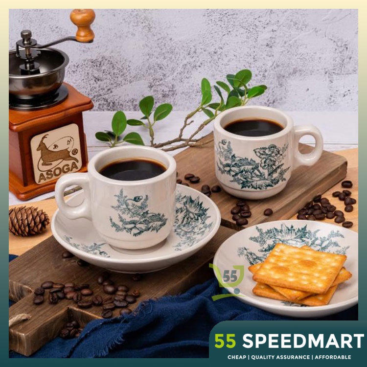 55SPEEDMART B/R VINTAGE KOPITIAM CUP / TRADITIONAL FLORAL GREEN FLOWER ...