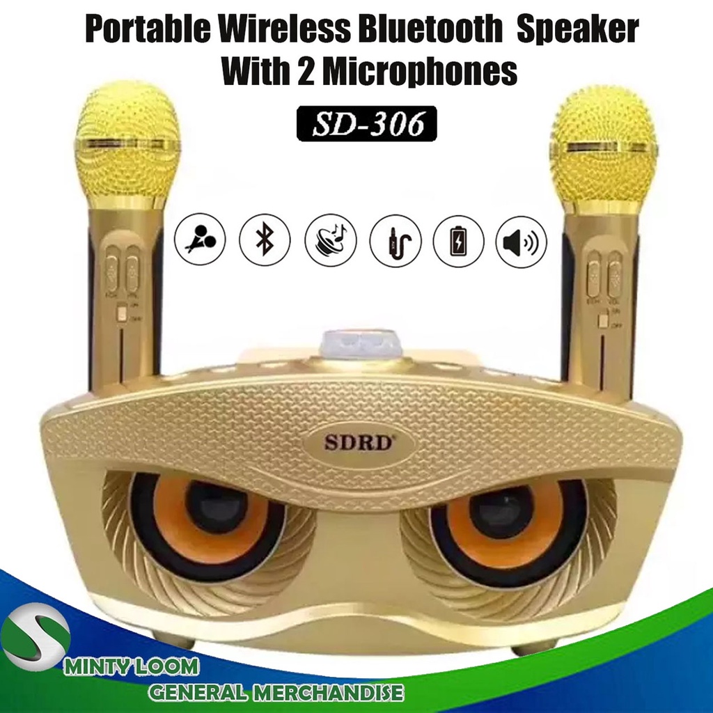 SDRD Wireless Bluetooth Dual Microphone Karaoke Portable Stereo Speaker ...