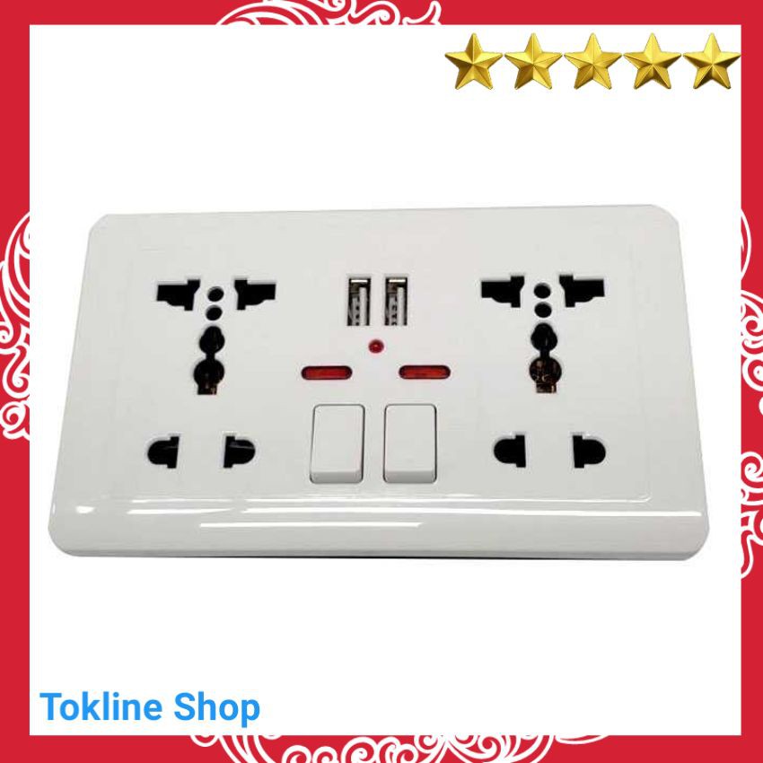 Uk EU US Universal Socket 2 Slots with 2 USB On / Off Quality Power ...