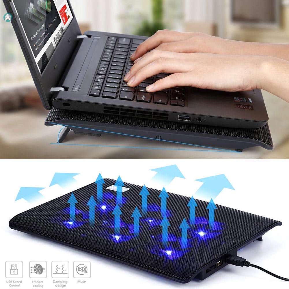 Portable Laptop Cooler With 6 Fans Cooling Pad 2 USB Ports Adjustable ...