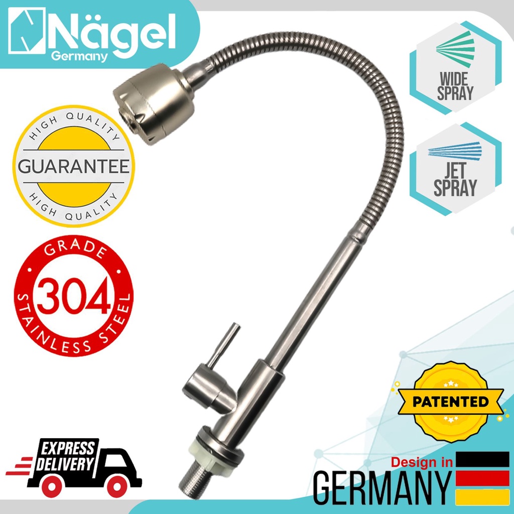 NAGEL High Grade 304 Stainless Kitchen Faucet w/ 2 Function Spray (1/2 ...