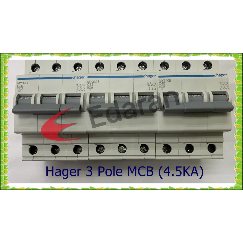 HAGER 3 Pole MCB 20A 32A 40A (4.5KA) C CURVE (SIRIM Approve) | Shopee Philippines