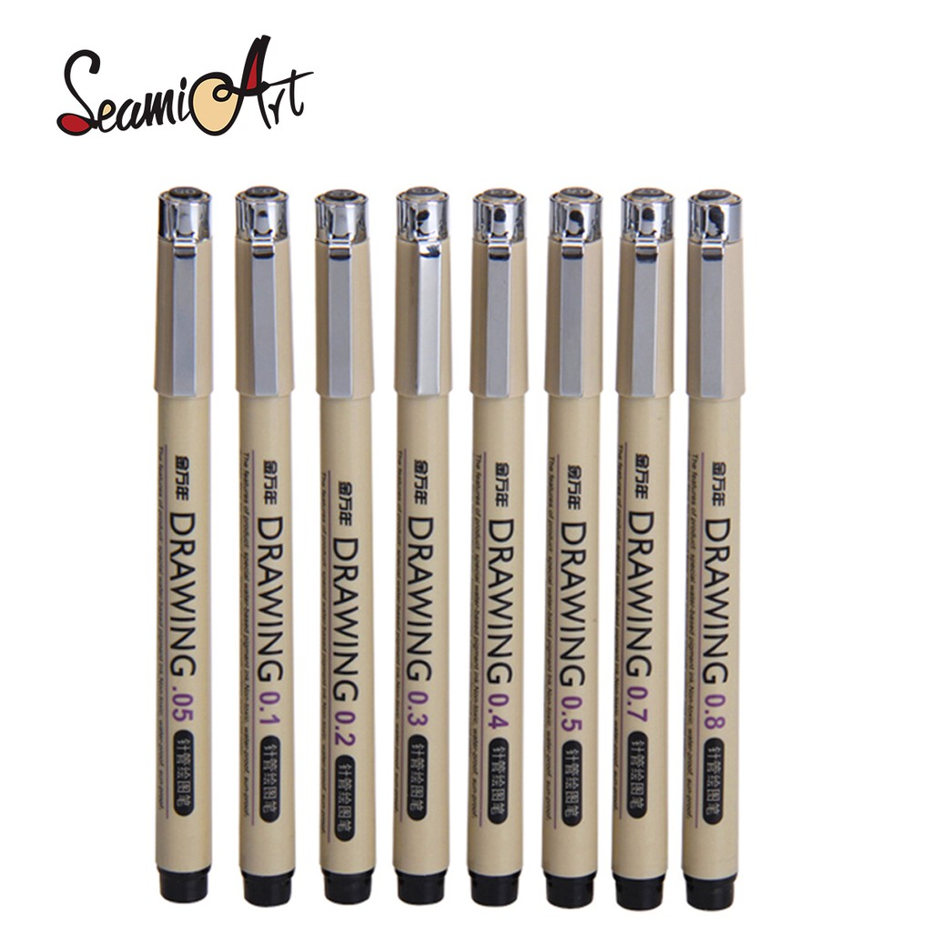 SeamiArt Genvana 8 Pcs. Black Pigment Liner Needle Waterproof Drawing ...