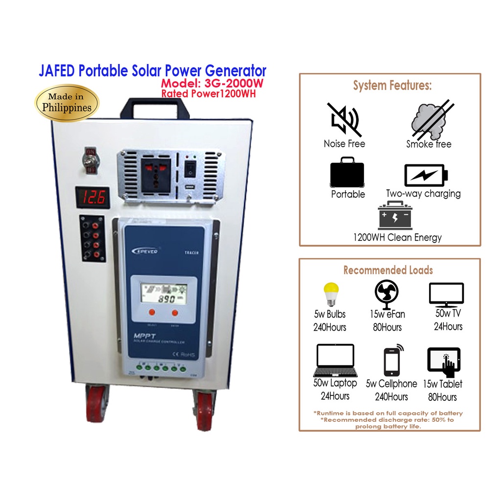 3G-2000W JAFED Portable Solar Power Generator (Power Back Source ...