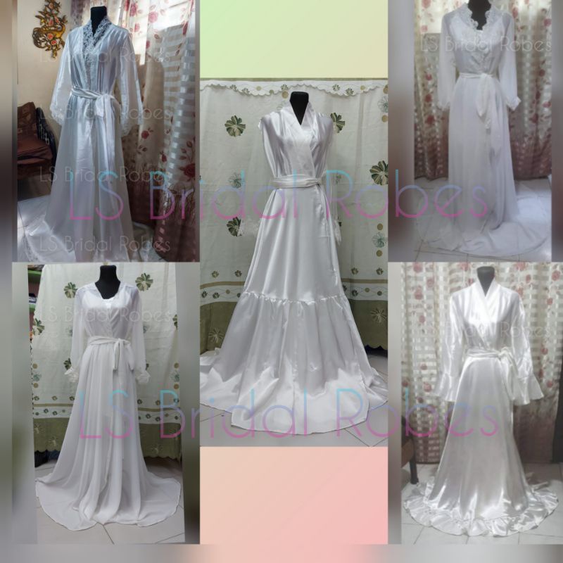 Bridal Silk Long Robes / Wedding Robe with lace Balloon Cut / Robe for ...