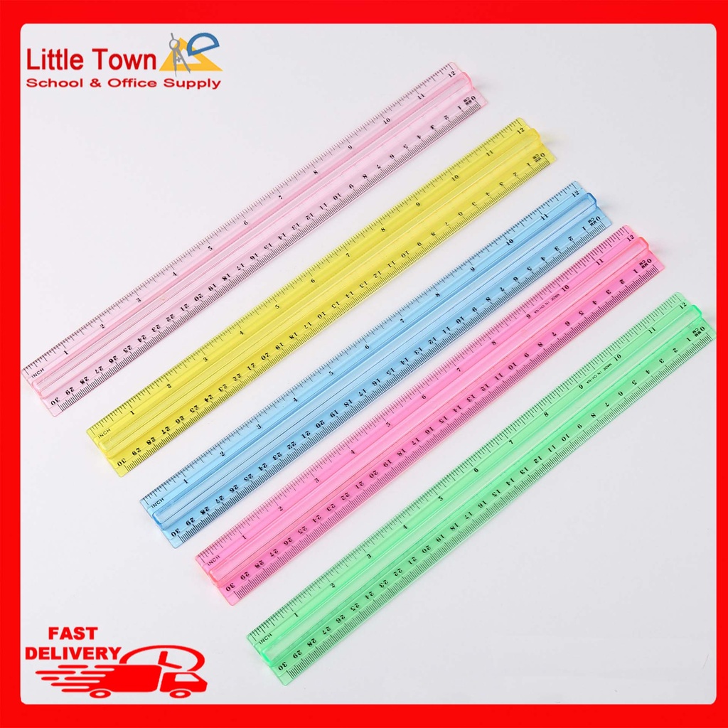 30cm - 12 Inches Transparent Colored Plastic Ruler with Handle (1pcs ...