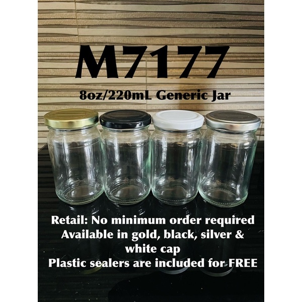 8oz/220ml Glass Jars M7177 (BOX OF 24PCS or 12PCS) with FREE plastic ...