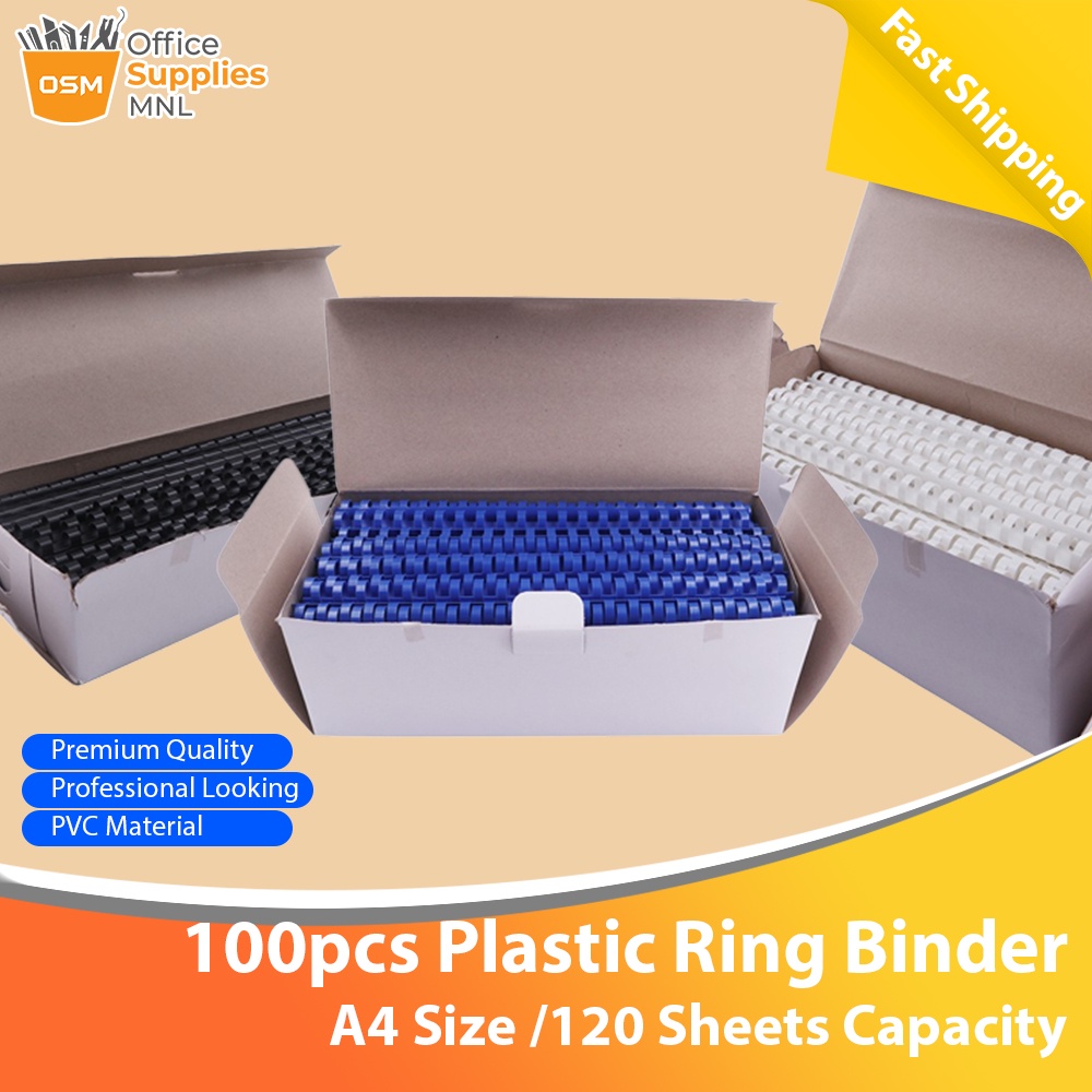 100pcs Plastic Ring Binder A4 Size 2:1 Pitch 25 - 120 Sheets Capacity ...
