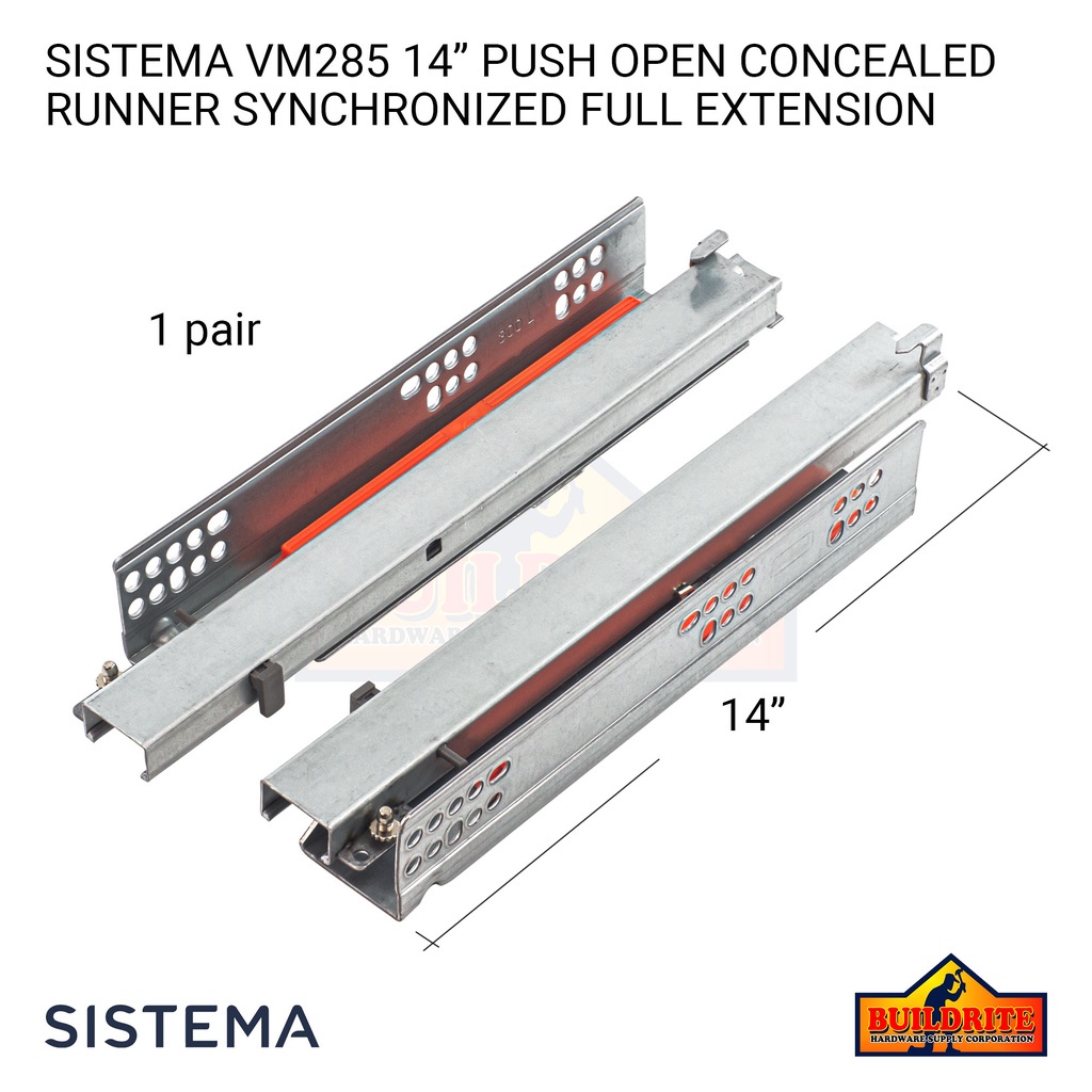 SISTEMA VM285.14 350mm Zinc Plated Galvanized Steel Push Open Concealed ...