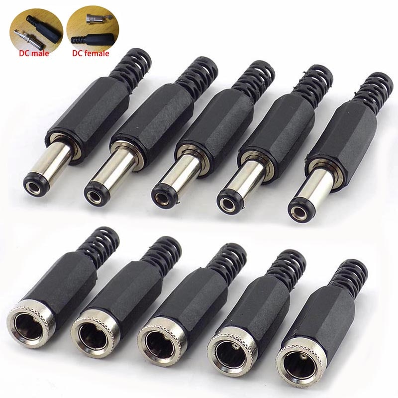 10/5 Pcs DC Male Female Connectors 5.5x2.1mm DC Power Jack Plug Adapter ...