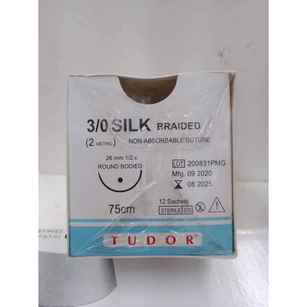 Tudor Sutures Silk 3-0 Round, Cutting & without Needle/Strand (12pcs ...