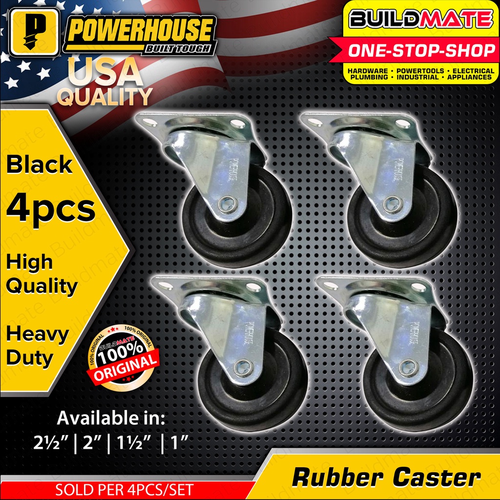 BUILDMATE Powerhouse 4PCS/SET USA Rubber Caster Wheel Plate Type Heavy ...