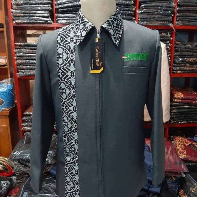 Gray batik shawl jacket by bescap tasik uniform men's blazer jacket ...