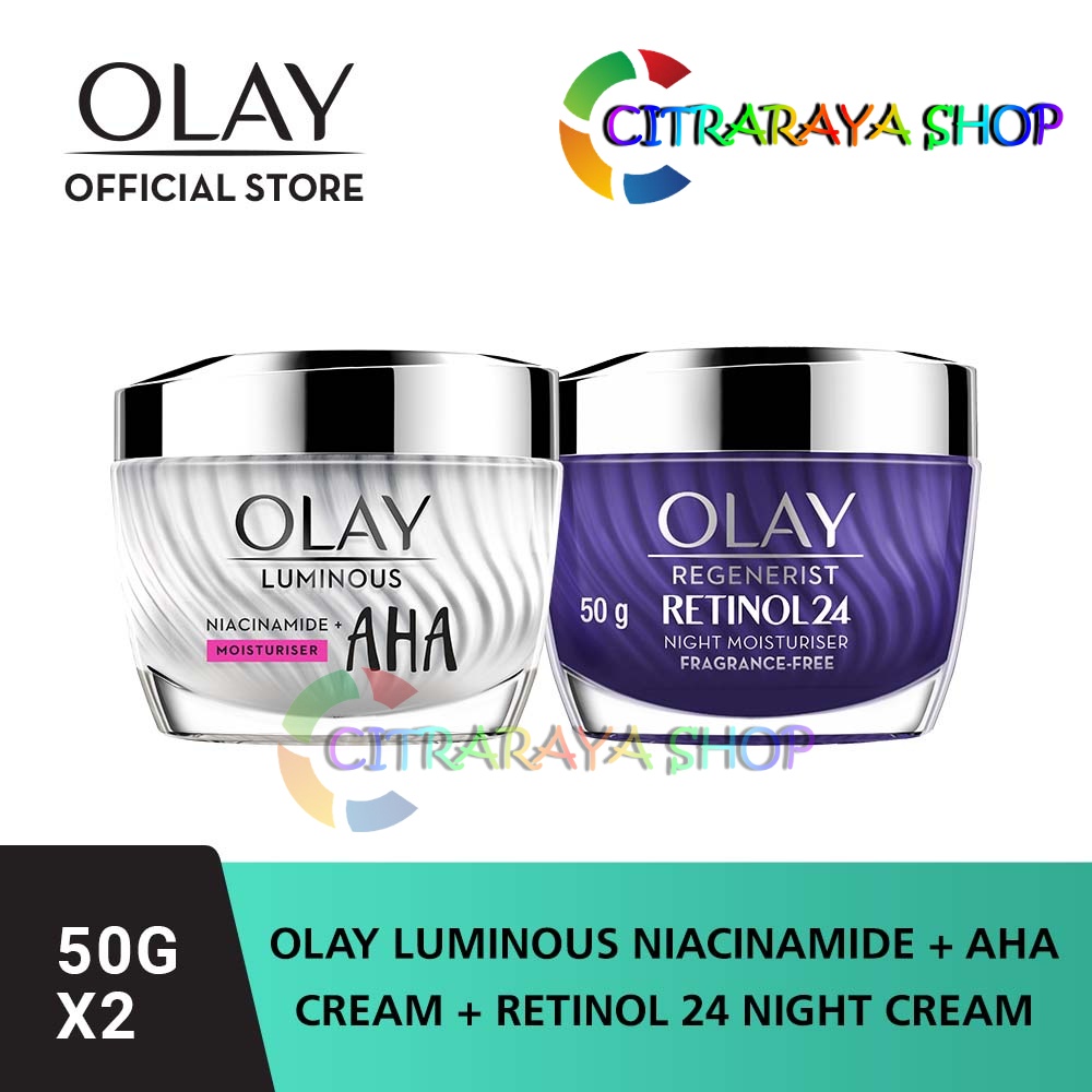 Olay Luminous Niacinamide + AHA Face Cream Moisturizer 50g + Retinol24 ...