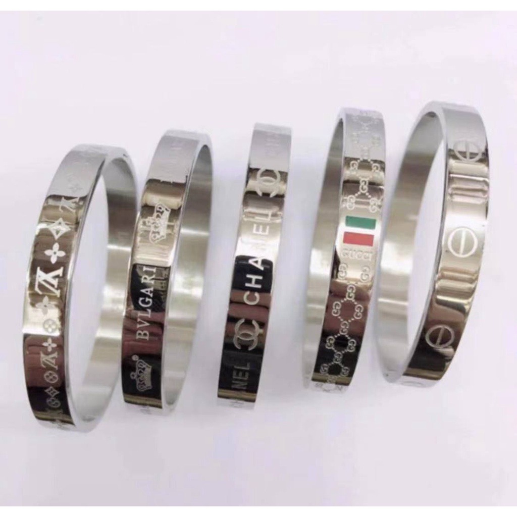 [Maii] Satinless Steel Silver Stainless Steel Branded Bangle Bracelet ...