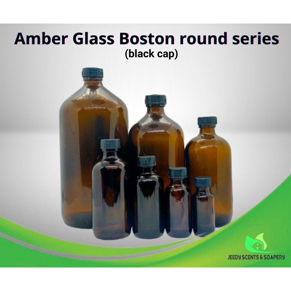 Glass Boston - Round amber bottle with Plastic screw black cap | Shopee ...