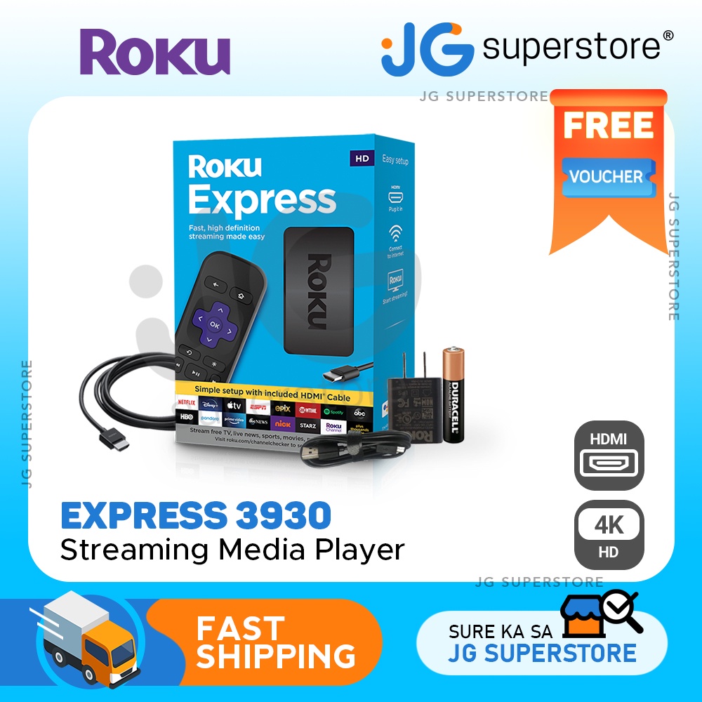 Roku Express 3930 HD Streaming Media Player with HDMI Cable and Remote ...