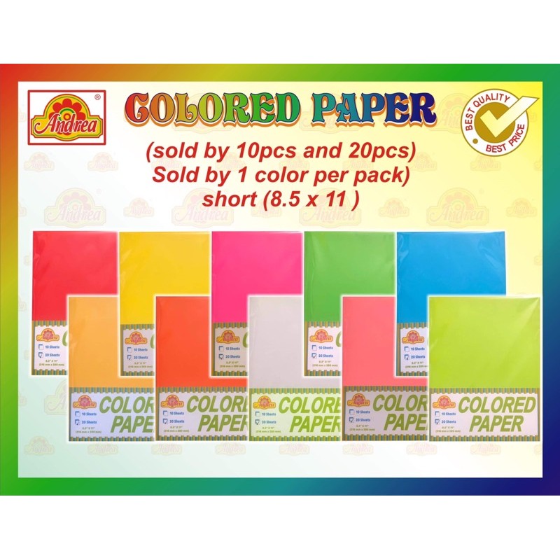 SHORT Colored Paper sold by 10's/20's/50's per pack 1 color | ANDREA ...