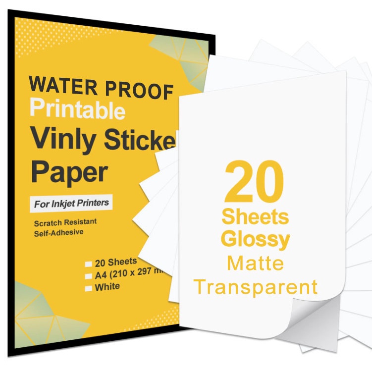 Vinyl WATER PROOF A4 Sticker Size ( Glossy / Matte / Transparent ) 20 ...