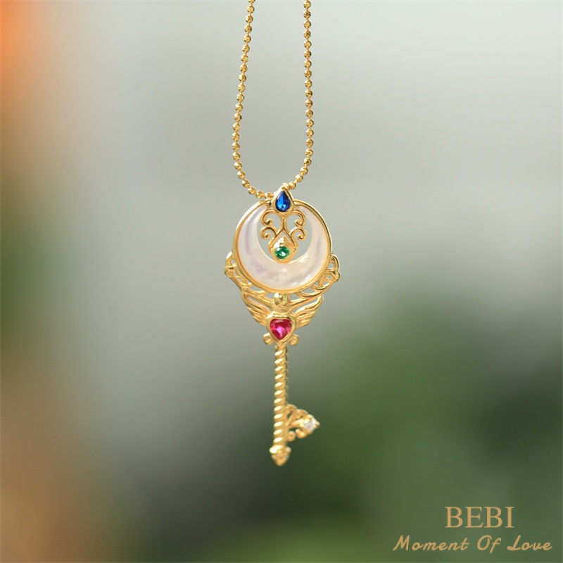BEBI Fairy Stick Pendant Deep Sea White Butterfly Shell Moon Necklace ...