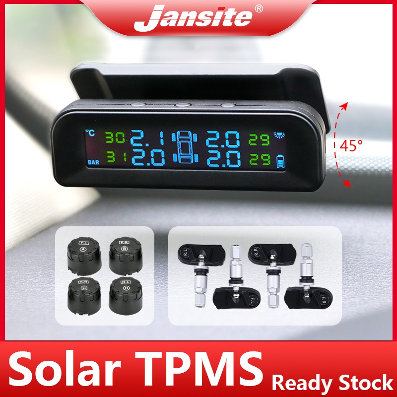 Jansite Car TPMS Tire Pressure Monitor System Wireless Solar LCD Guage ...