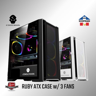 Coolman Ruby Black / White w/ 3 RGB Fans MATX Desktop Computer PC Case ...