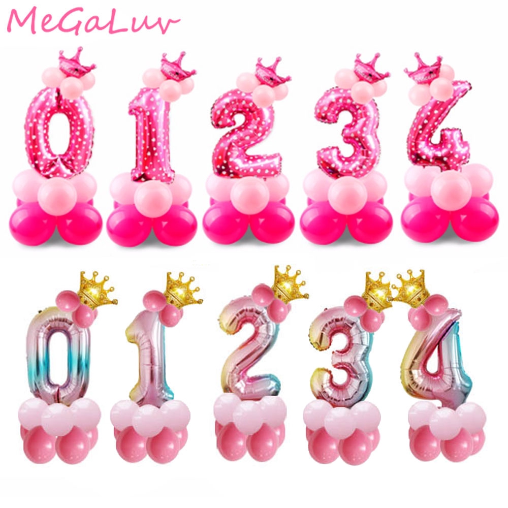 Pink Number Foil Stand Balloons Kit 1 2 3 4 5 6 7 8 9 Years Old Happy ...