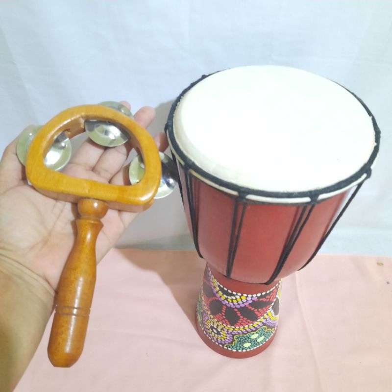Jimbe Kendang 40 cm high and Tambourine with wooden handle | Shopee ...