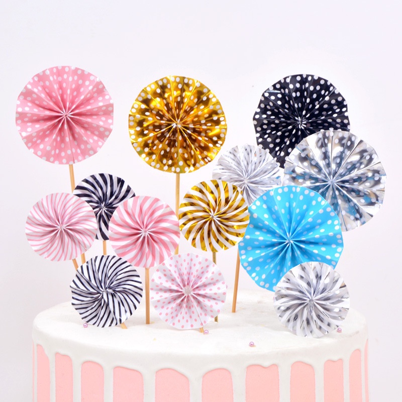 4Pcs/lot Paper Fan Cake Topper Windmill Cupcake Toppers Cake Decoration ...