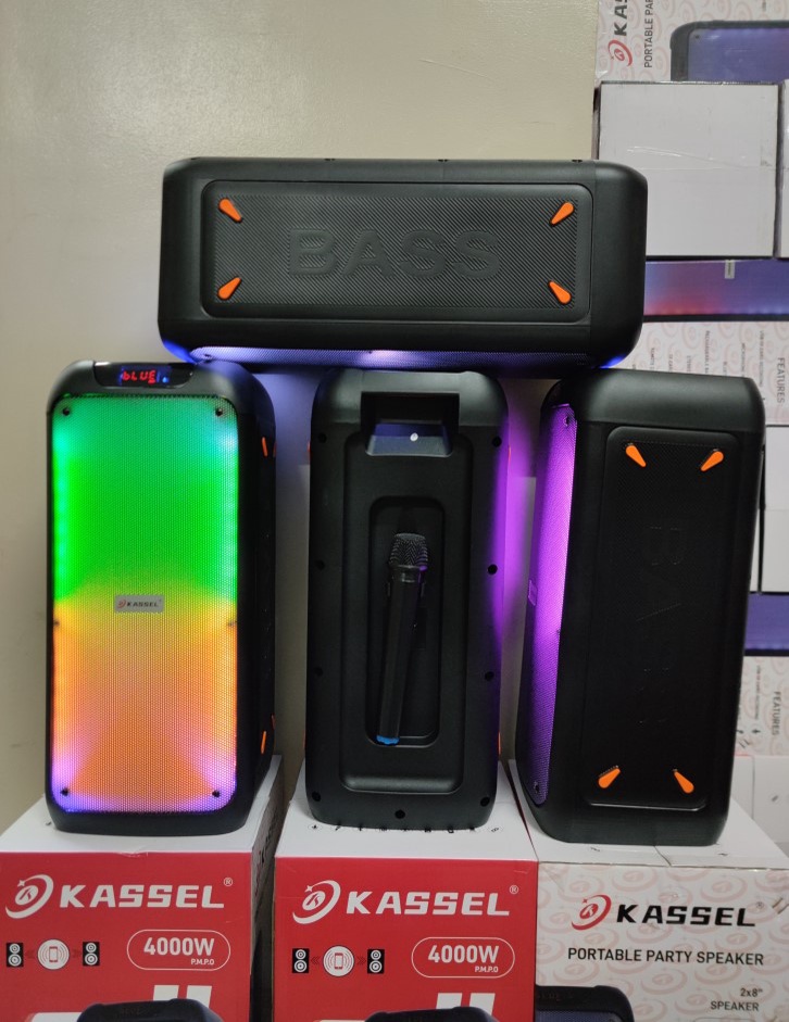 KASSEL 2x8" Flame Lamp TWS Portable Bluetooth Speaker Free Wireless Mic ...