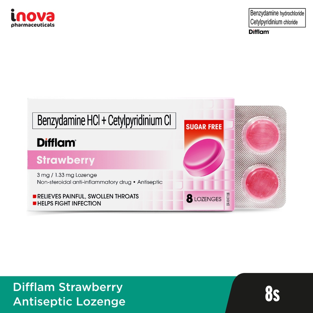 Difflam Strawberry Antiseptic Lozenge 8's | Shopee Philippines