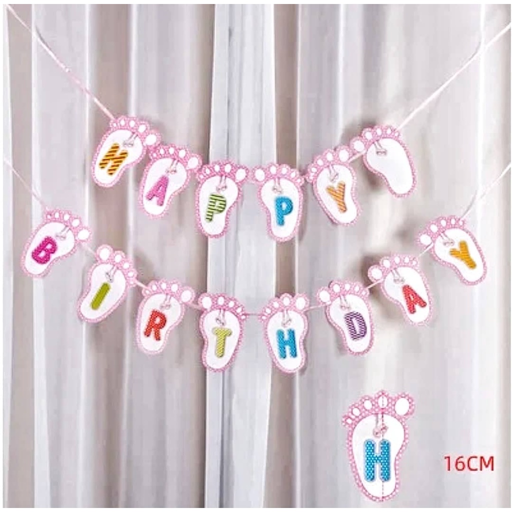 Happy Birthday Banner Baby Foot Feet design Banderitas Party Decoration ...