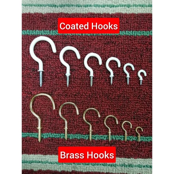 PVC Coated (White) / Brass Plated (Gold) Cup Hook (per 10's or 5's ...