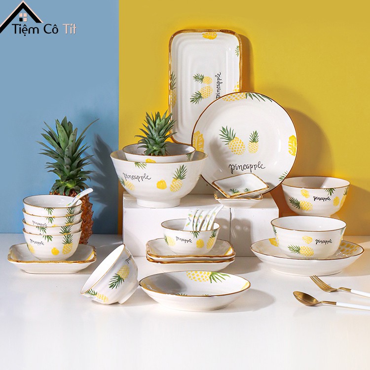 Hand-painted pineapple pattern ceramic dinnerware set | Shopee Philippines
