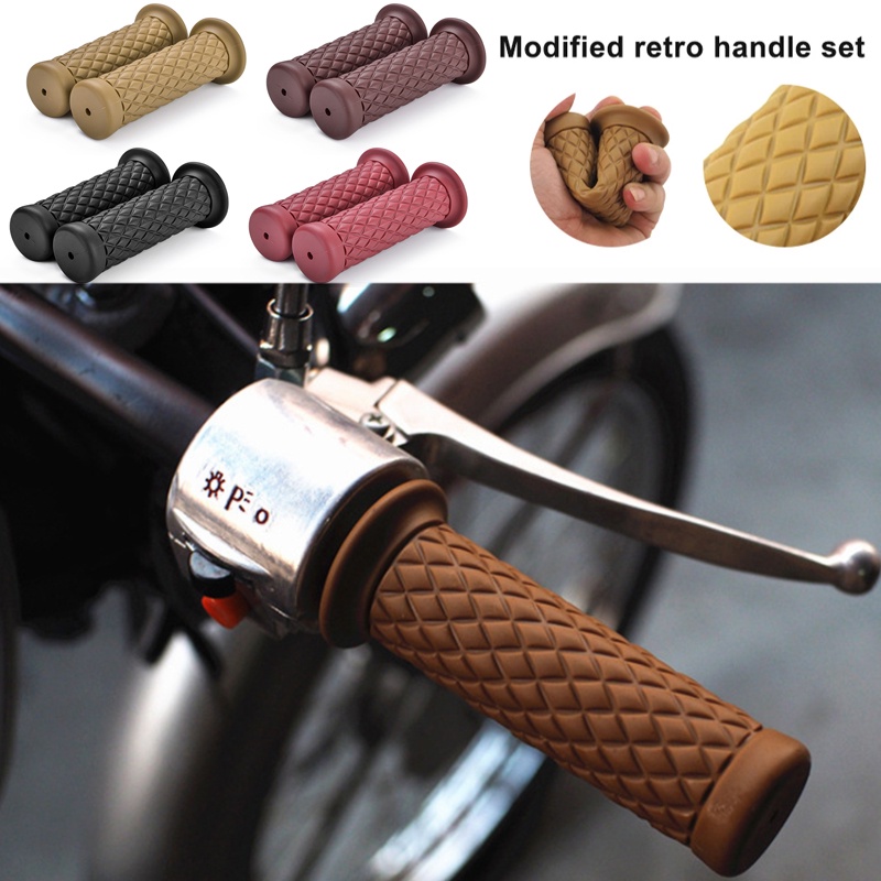 7/8" 22mm Motorcycl Retro Rubber Handle bar Grip Anti-slip Handle Grip ...