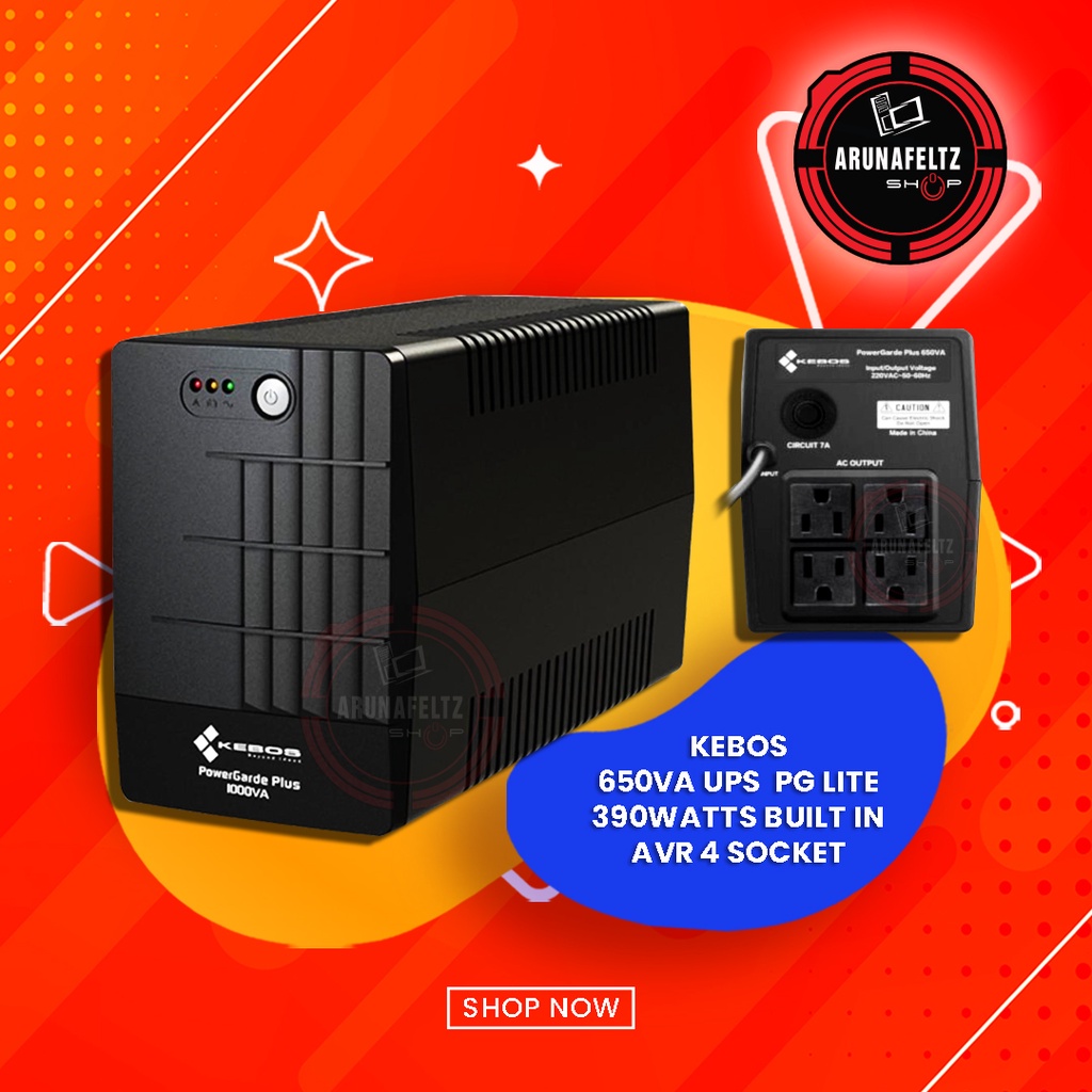 650VA UPS KEBOS PG LITE 390WATTS BUILT IN AVR 4 SOCKET | Shopee Philippines