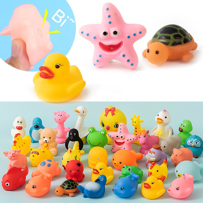 13PCS Cute Animals Baby Bath Toy Duck Fish Colorful Soft Rubber Float ...
