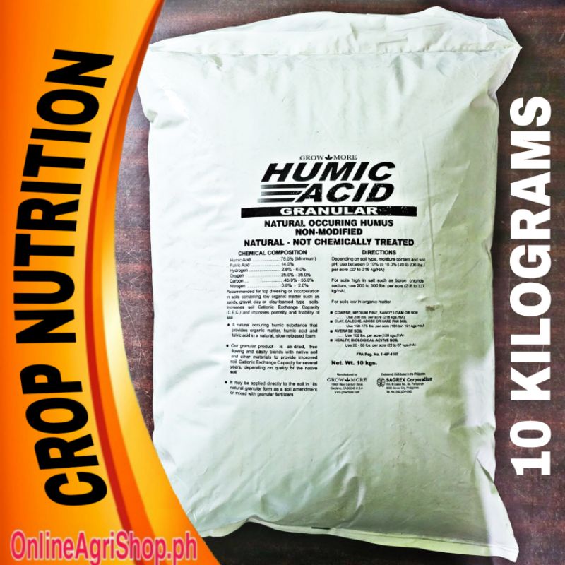 HUMIC ACID (10 KILO BAG) GRANULAR GROW MORE USA (75% HUMIC ACID; 14% ...