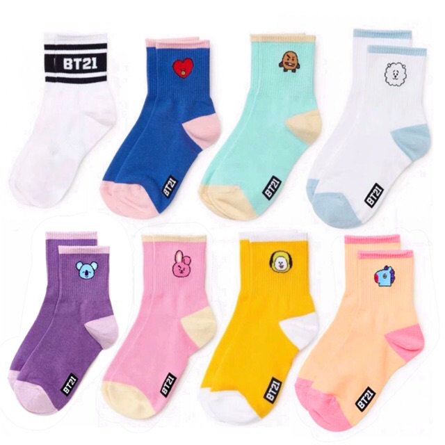 KPOP BTS Line BT21 Mid Cut Socks Koya Shooky Mang Chimmy Tata Cooky ...