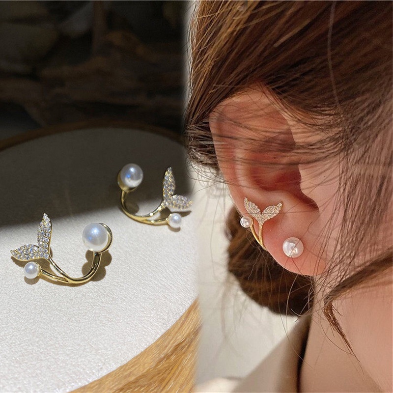 1 Pair Vintage Pearl Fishtail Earrings / Women Bridal Wedding Drop ...
